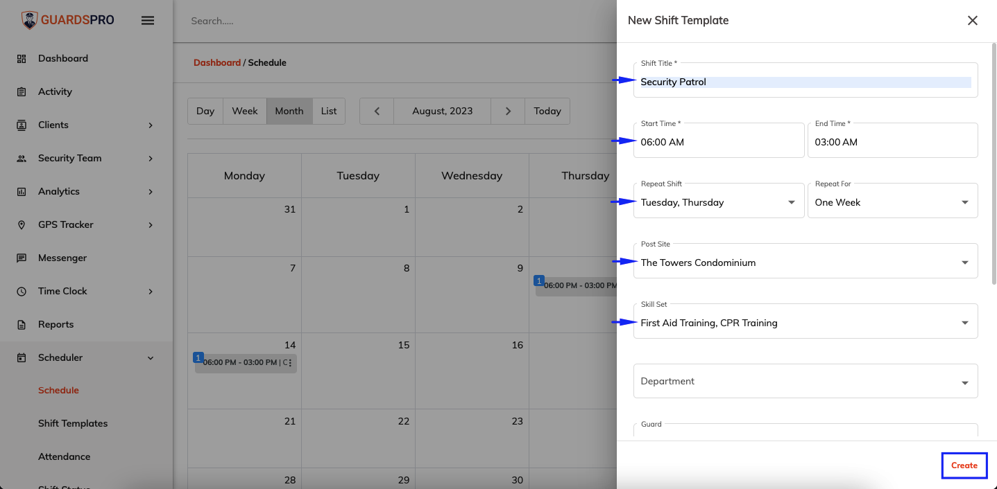 How to create a shift template using scheduler on dashboard ...