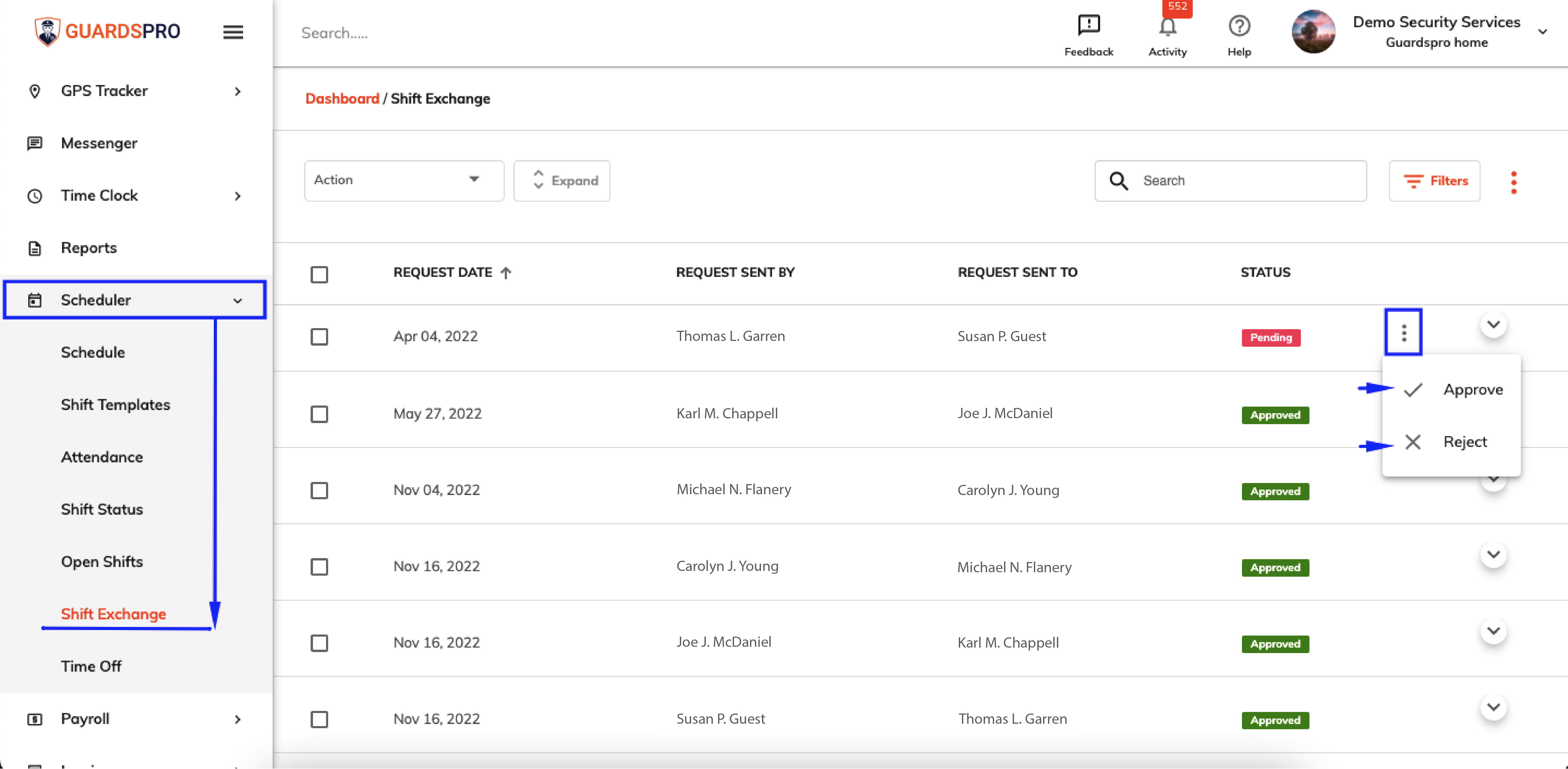 How to approve/reject shift exchange requests on dashboard? – GuardsPro ...