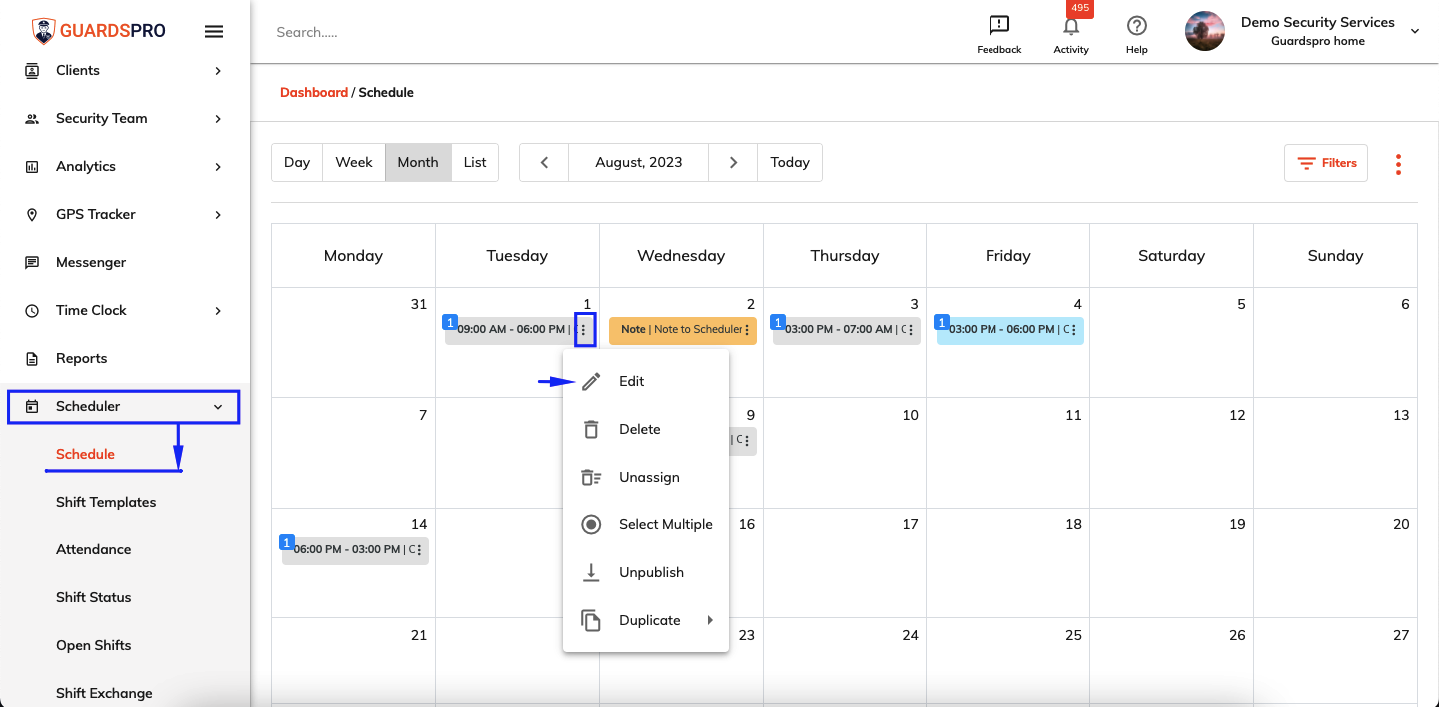 How to create an open shift for security guards on dashboard ...