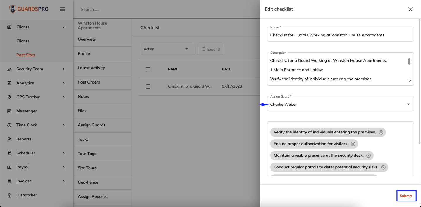 How to assign a checklist to guards? – GuardsPro Support Center