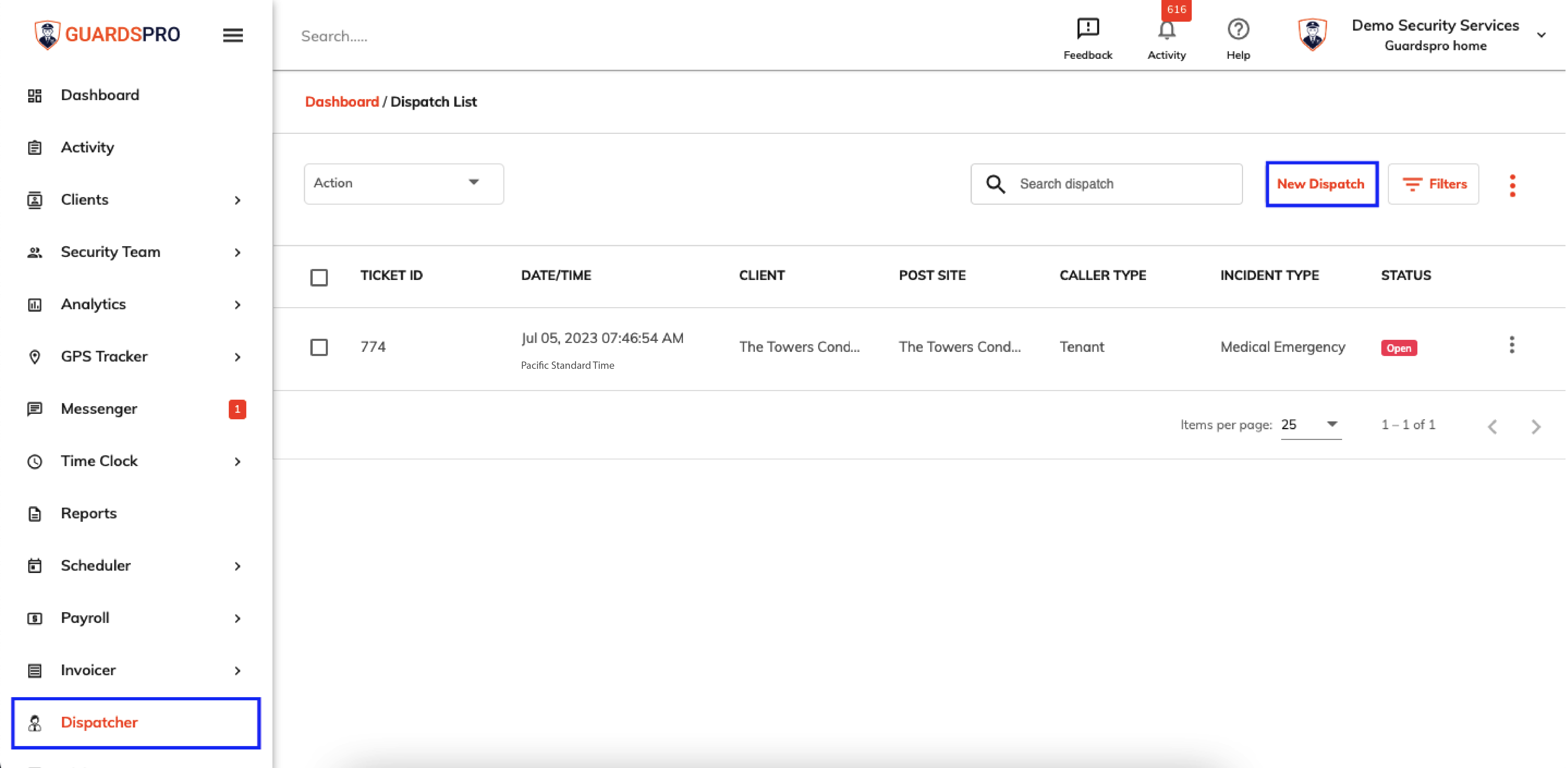 How to manage dispatch calls on dashboard? – GuardsPro Support Center