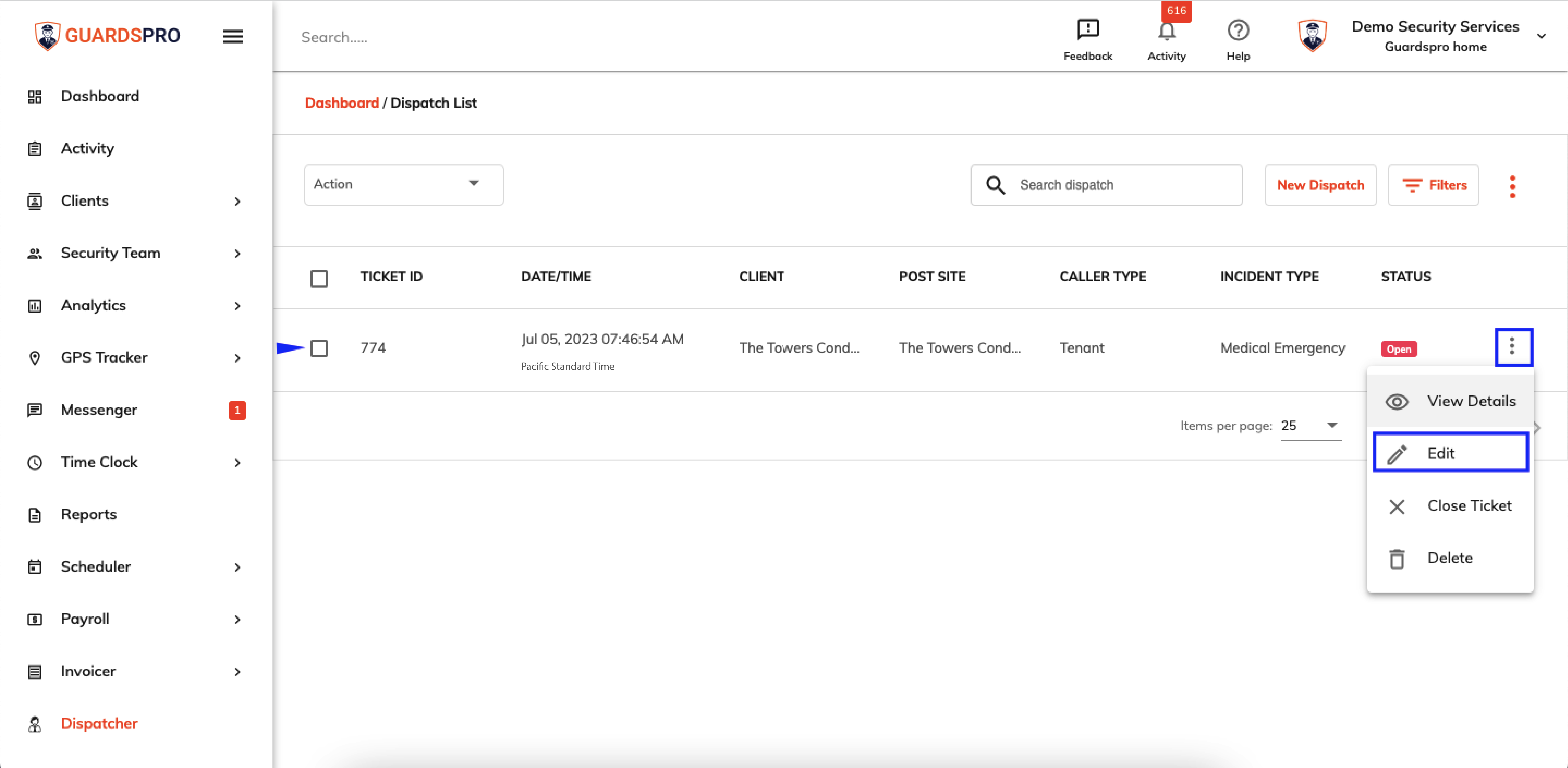 How to manage dispatch calls on dashboard? – GuardsPro Support Center