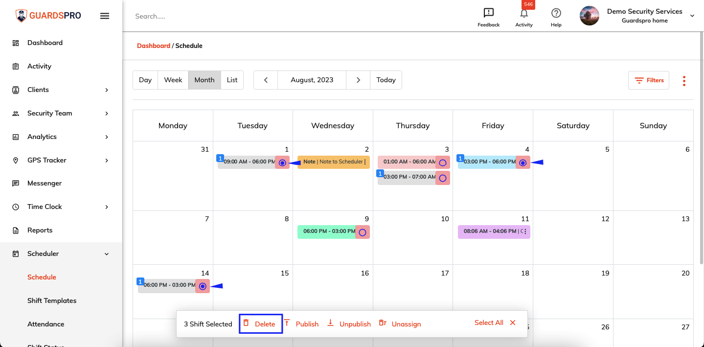 How to edit and delete shifts on dashboard? – GuardsPro Support Center